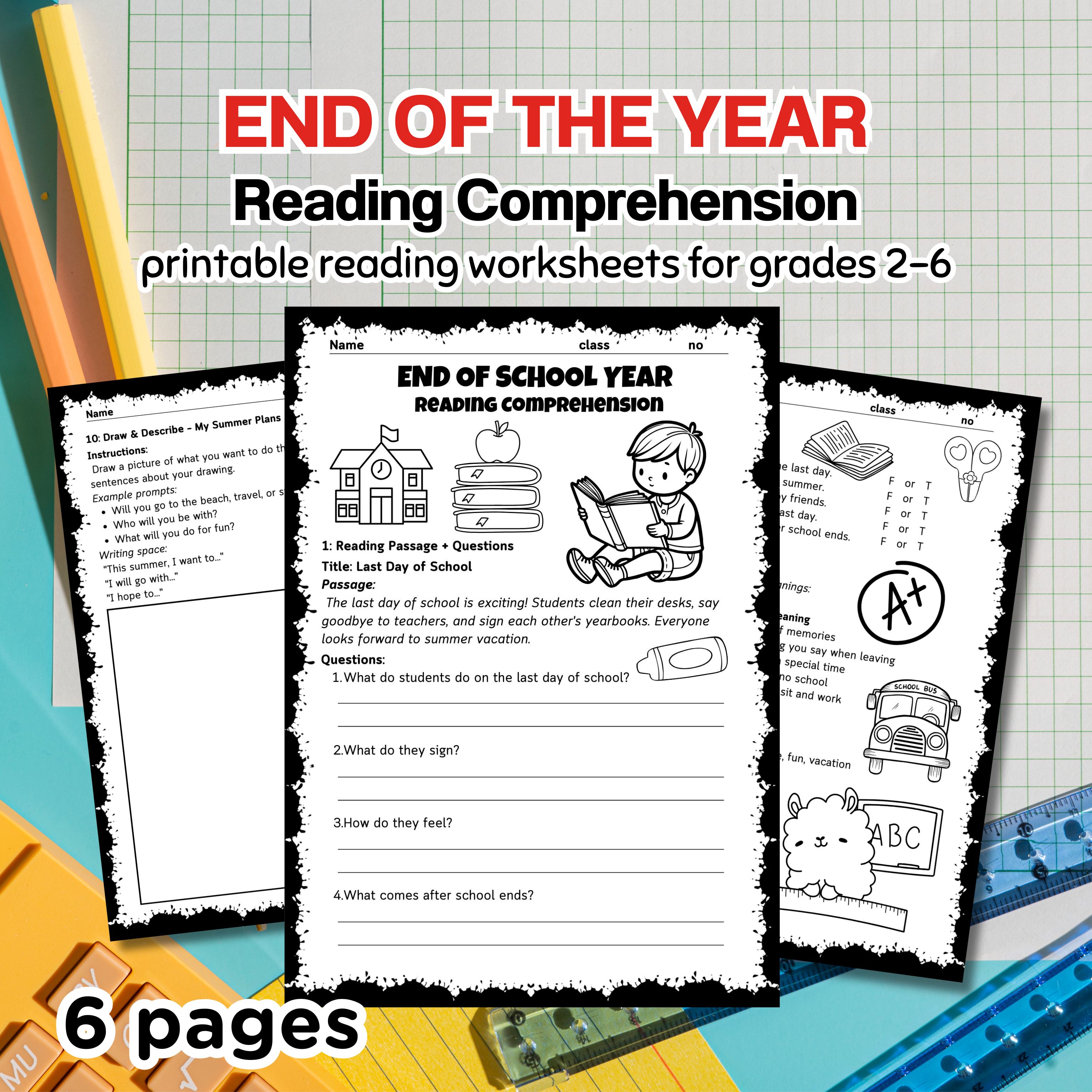 End of The Year Reading Comprehension Worksheet for kids, Passages ...