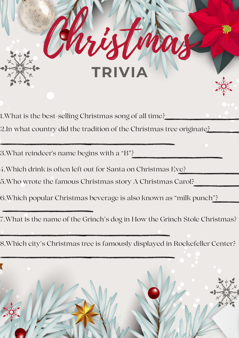 Christmas Trivia Game, Holiday Party Game, Chrsitmas Trivia Card ...