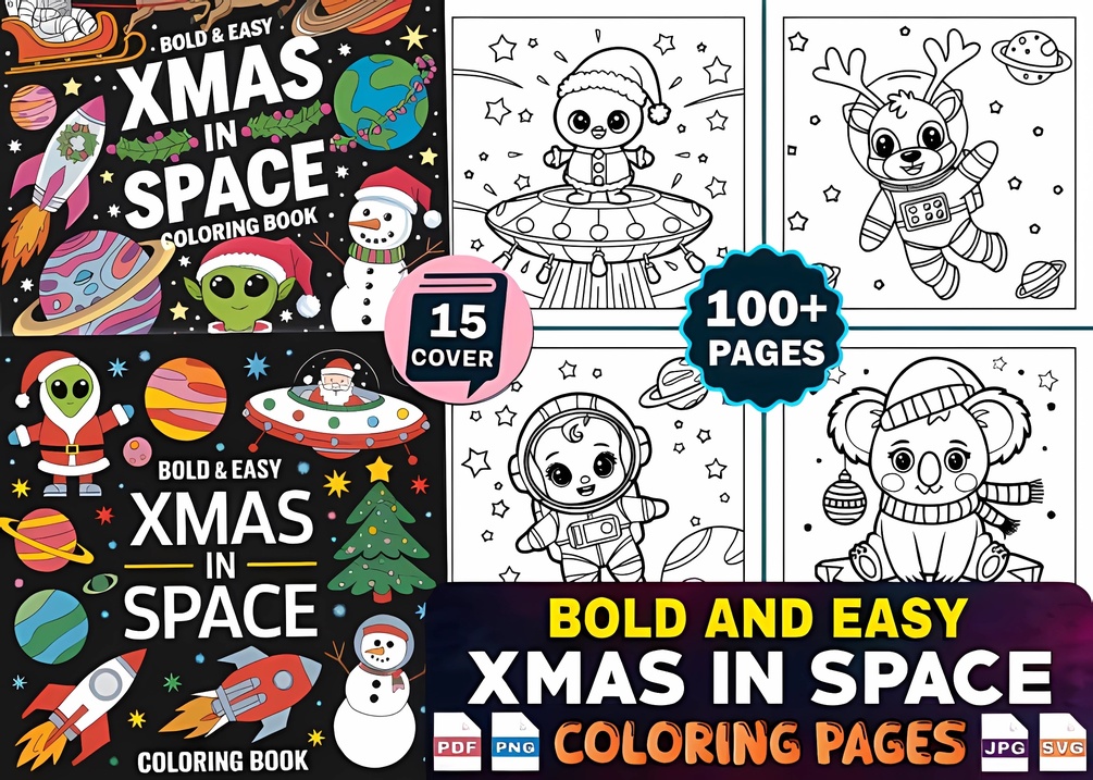 Xmas in Space Coloring Pages