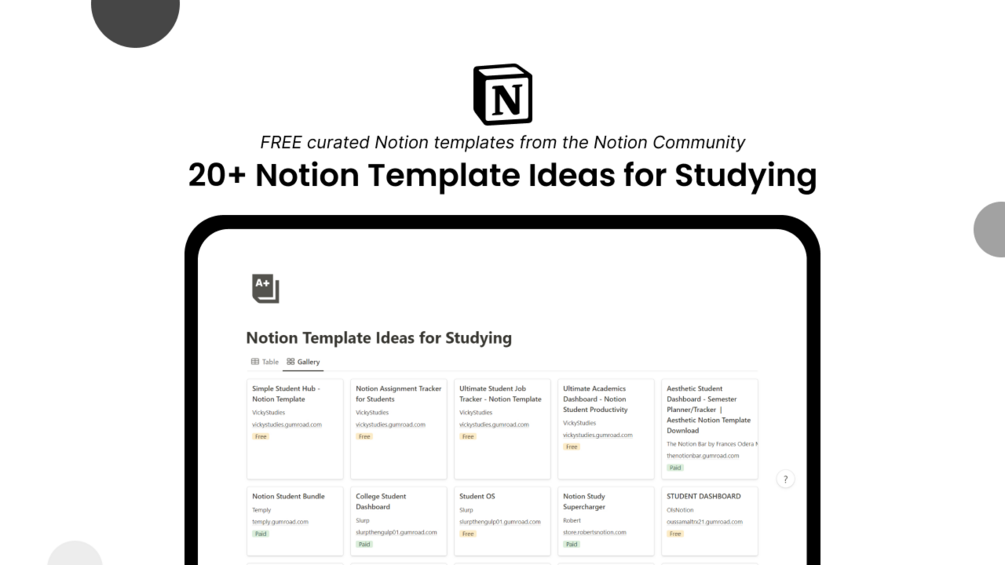 Notion Template Ideas for Studying