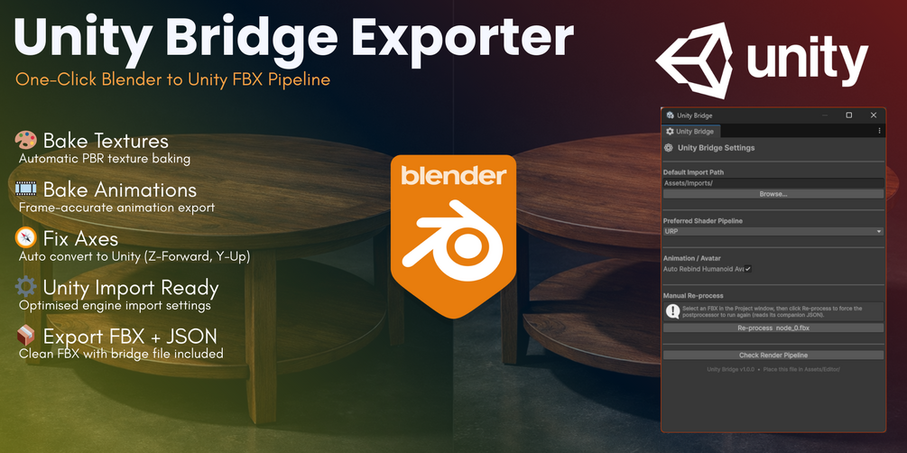 Unity Bridge Exporter — One-Click Blender to Unity FBX Pipeline
