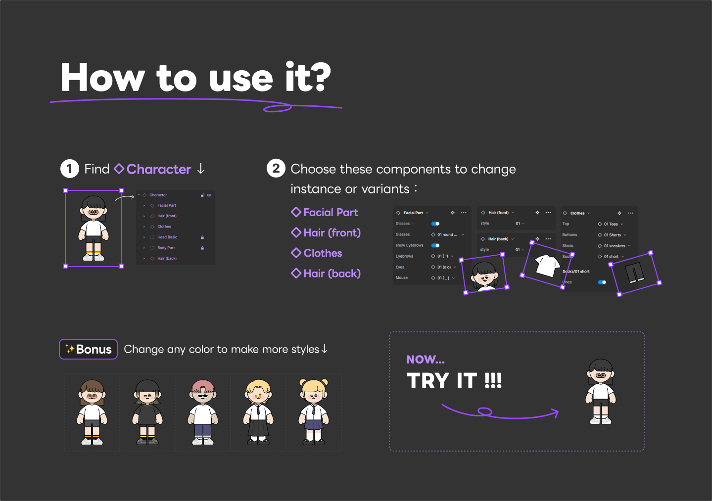 Figma 2D Avatar & People vector illustrations system
