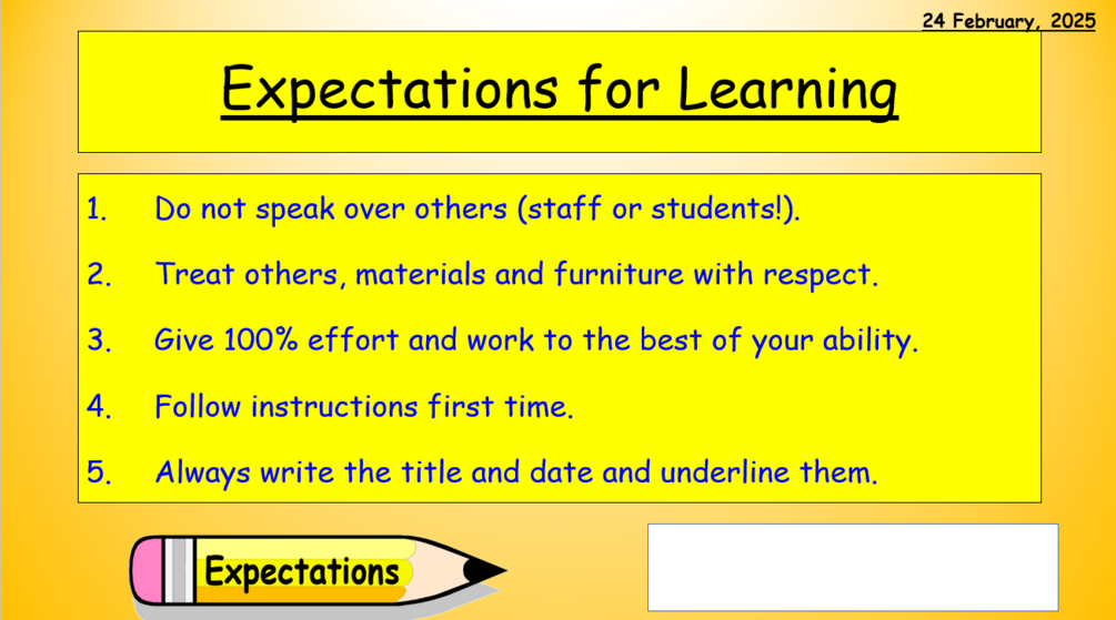 Expectations for learning