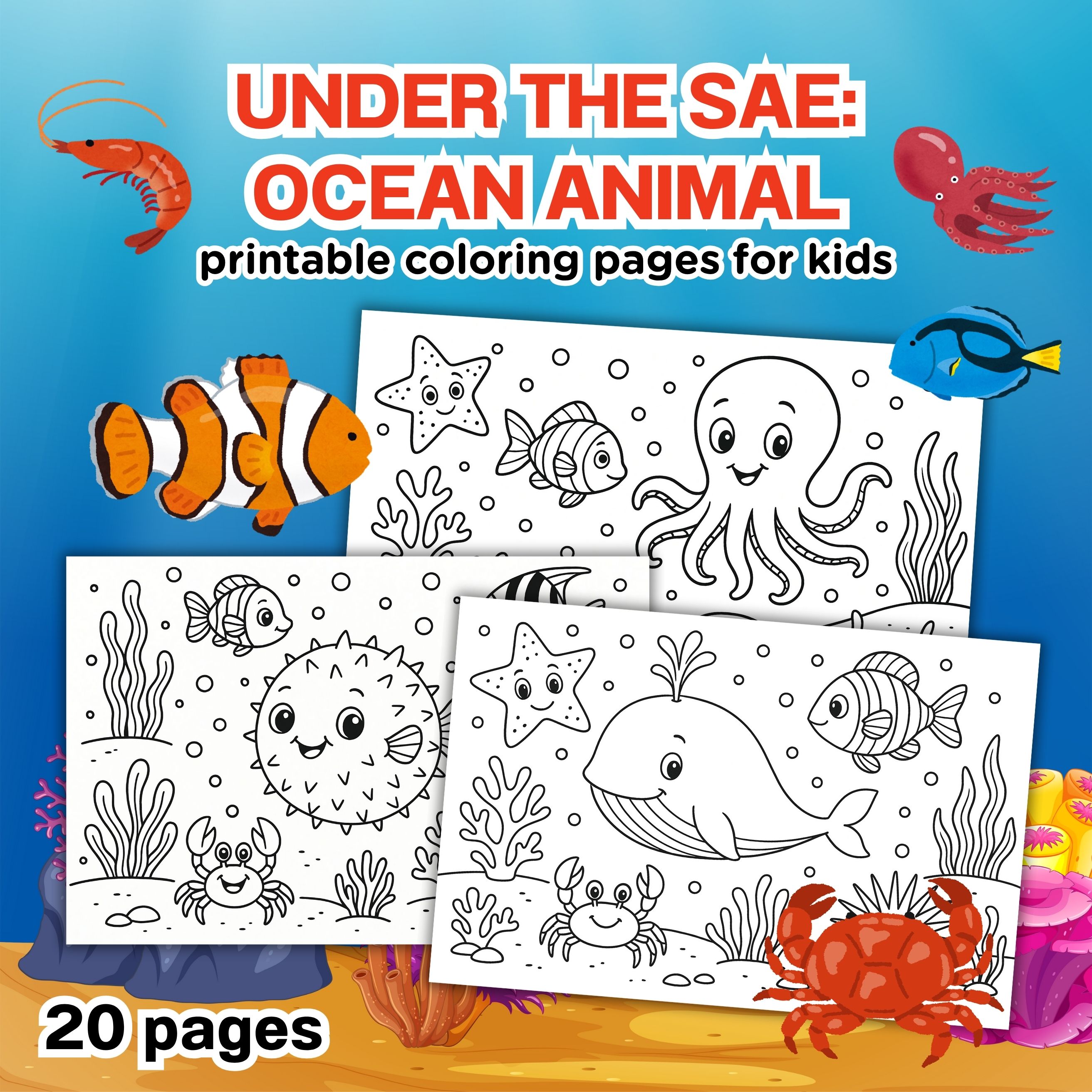 Under the Sea, Ocean Animal Coloring Pages for Kids, Summer Activity ...