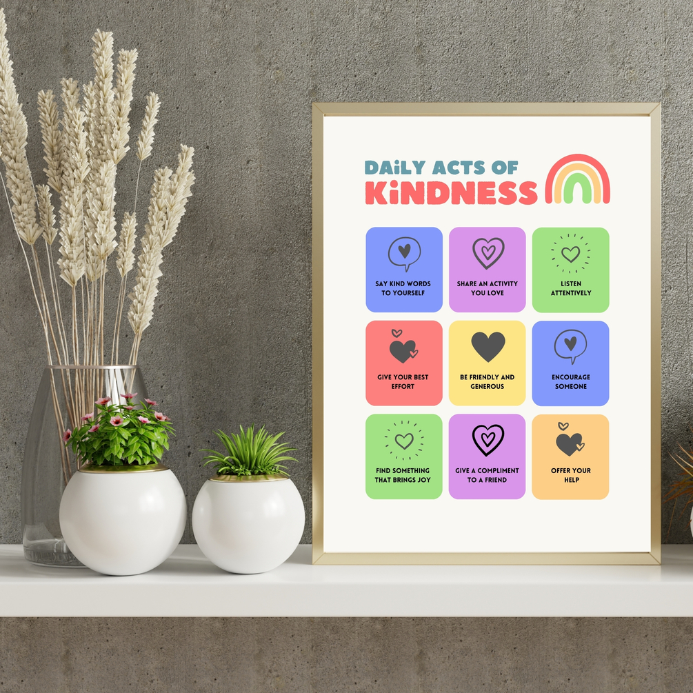 Daily Acts of Kindness Wall Art - Daily Reminder Poster for Classroom ...