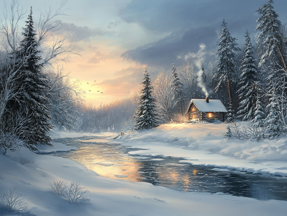 Cozy Winter Cabin Wall Art - Digital Printable | Snowy Landscape ...