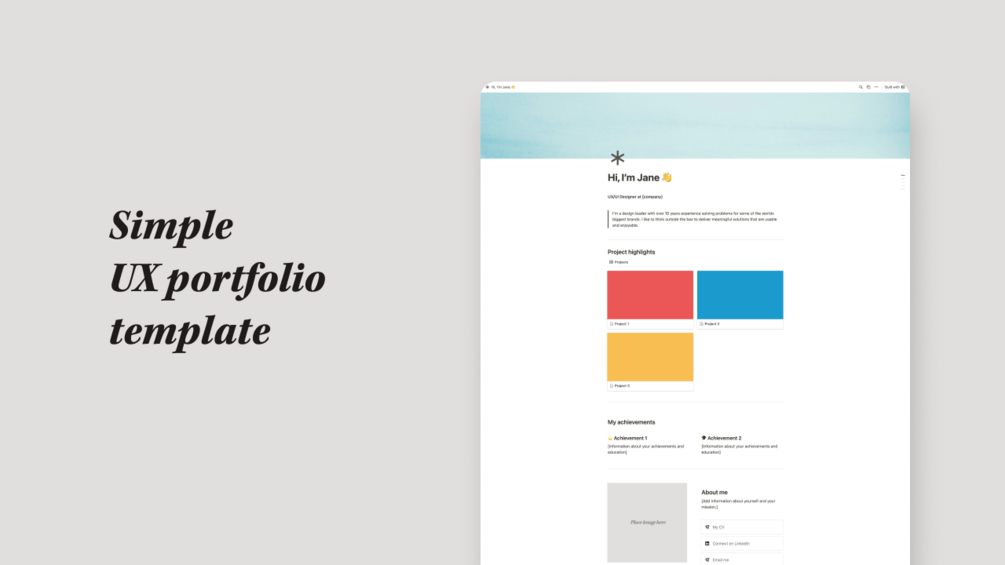 Simple UX portfolio template - Notion