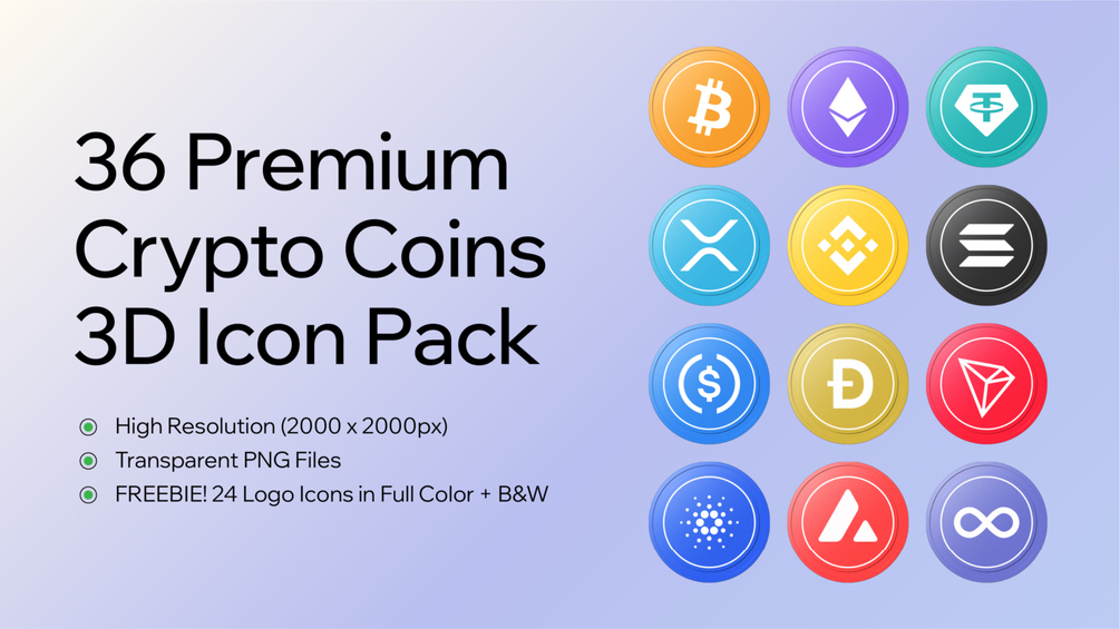 36 Premium Crypto Logo Icon Pack – 3D + Flat Designs for Web & App