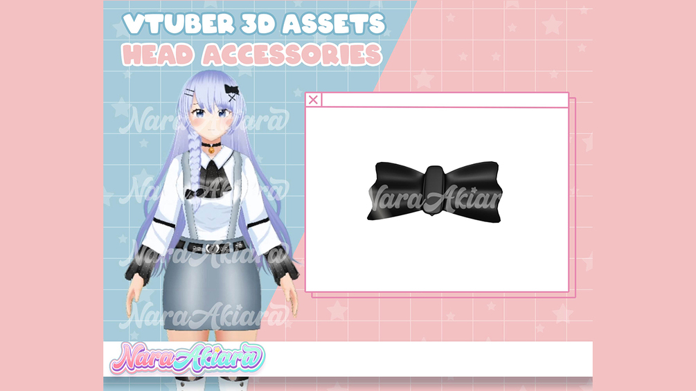 3D Vtuber Assets Ribbon Hair Clip Vroid Commission, 3D assets ready to ...