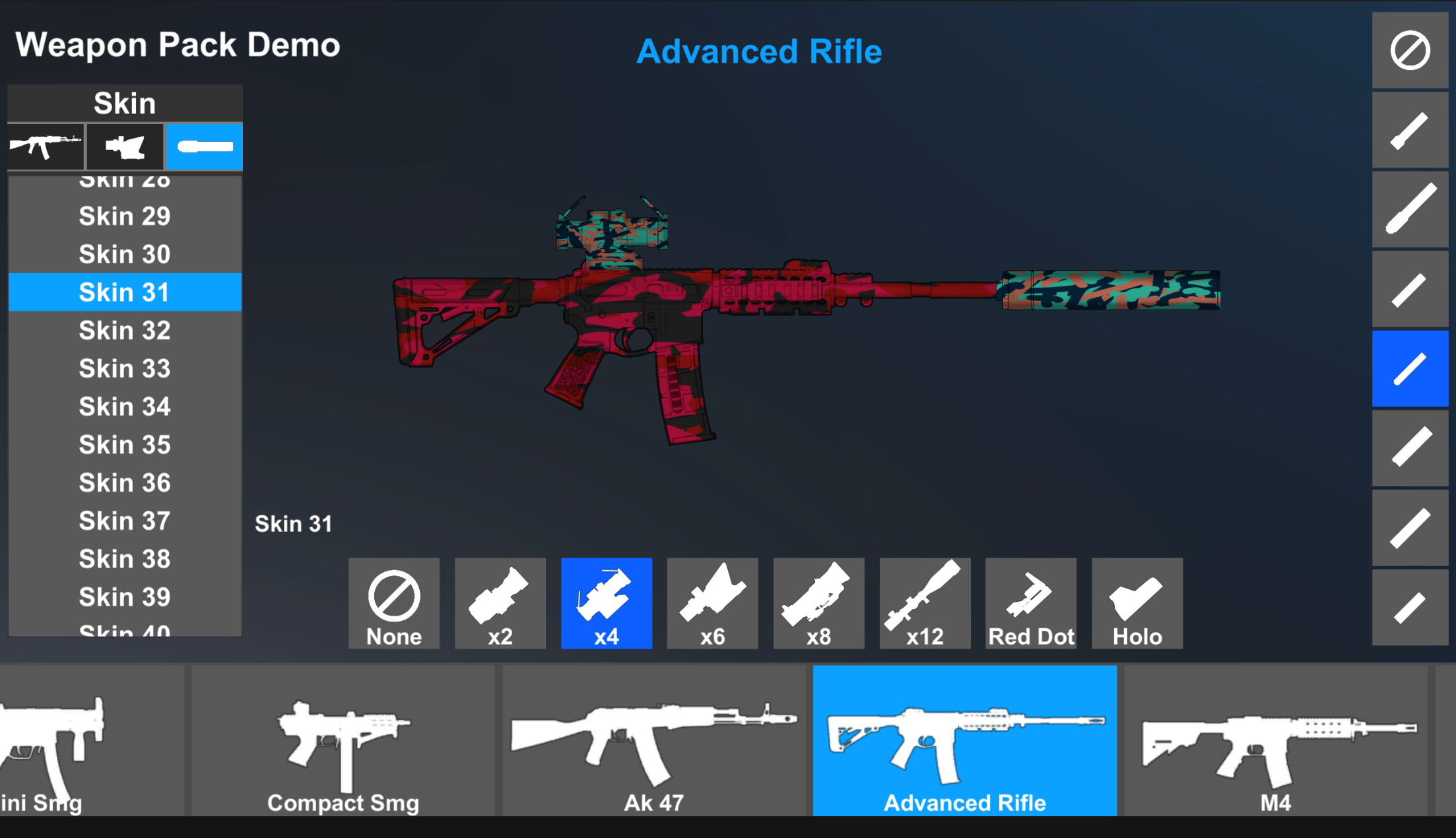 Unity Asset: 2D Weapons Pack With Skins and Icons