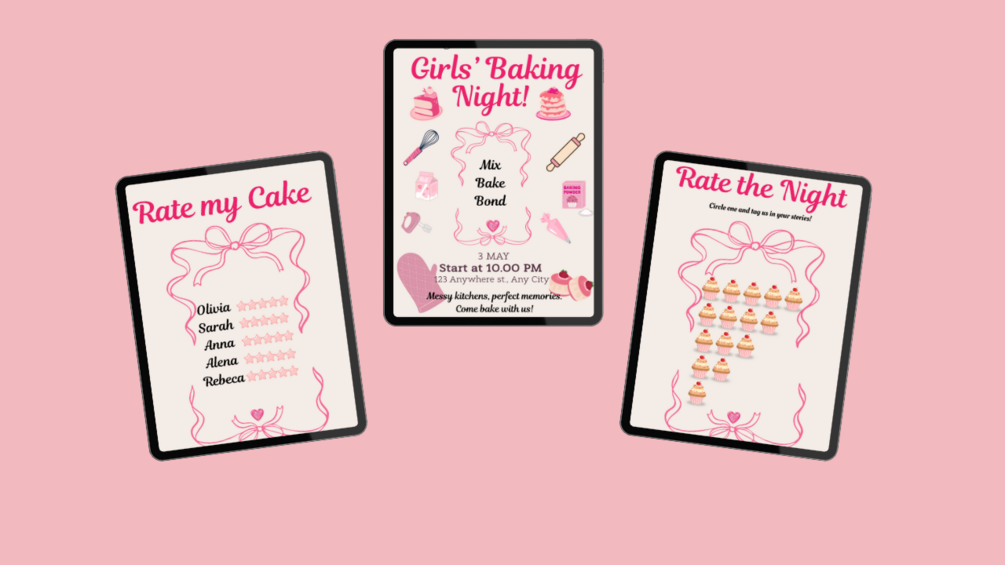 Girls' Baking Night Invitation Card – Printable & Editable Canva Template