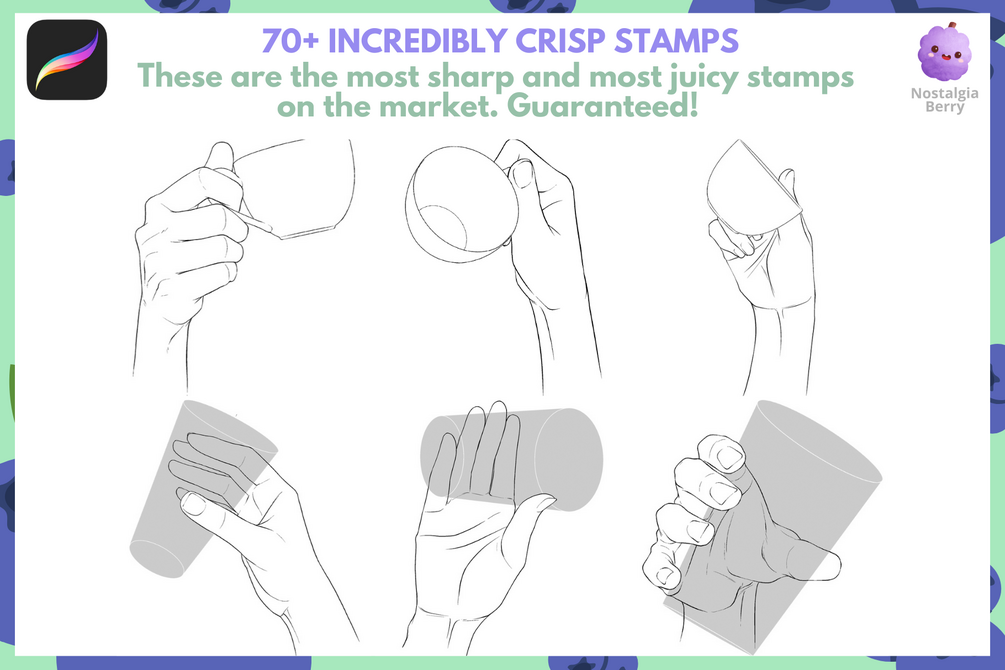 Procreate Stamps: 70 Hand Stamps Featuring Hands Holding Cups, Glasses ...