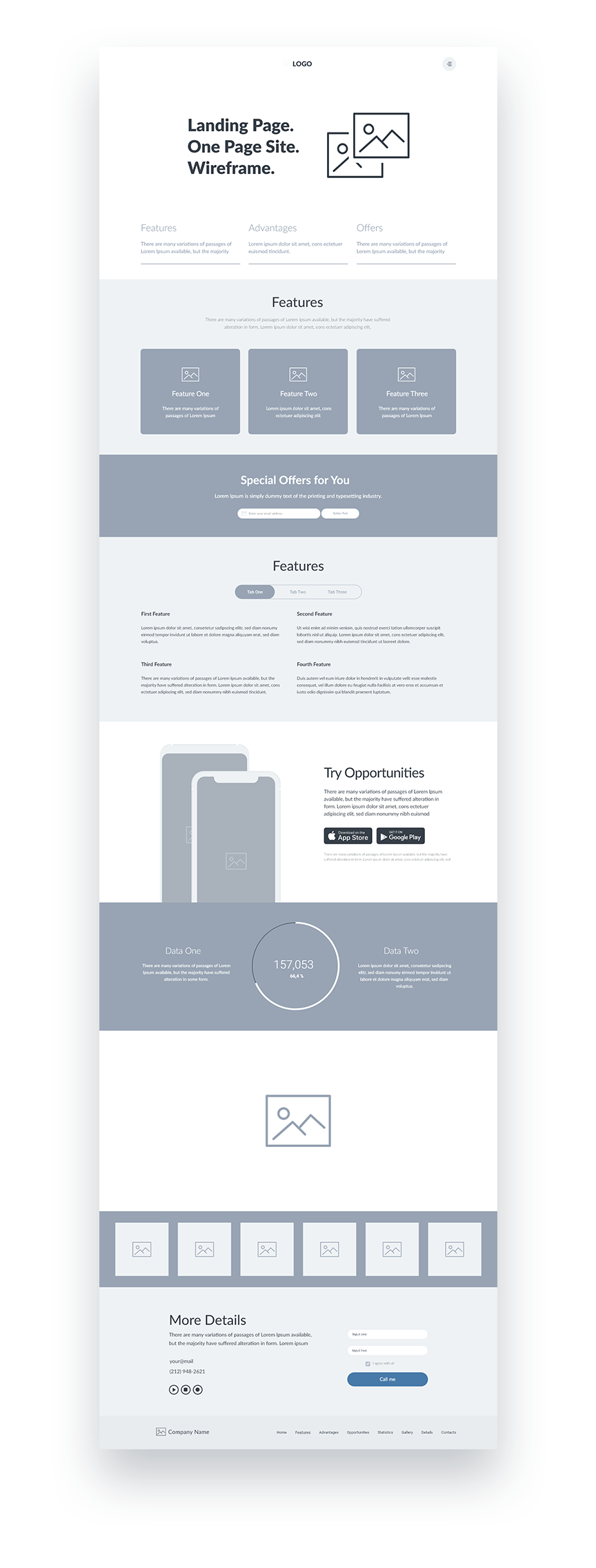Landing Page Wireframe #42 (Light and Dark theme)