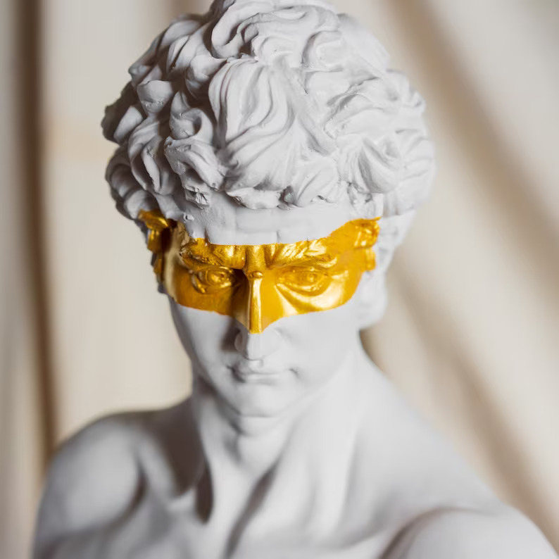 Large David Sculpture Statue, Bust, White Sculpture Gold Strip, David ...