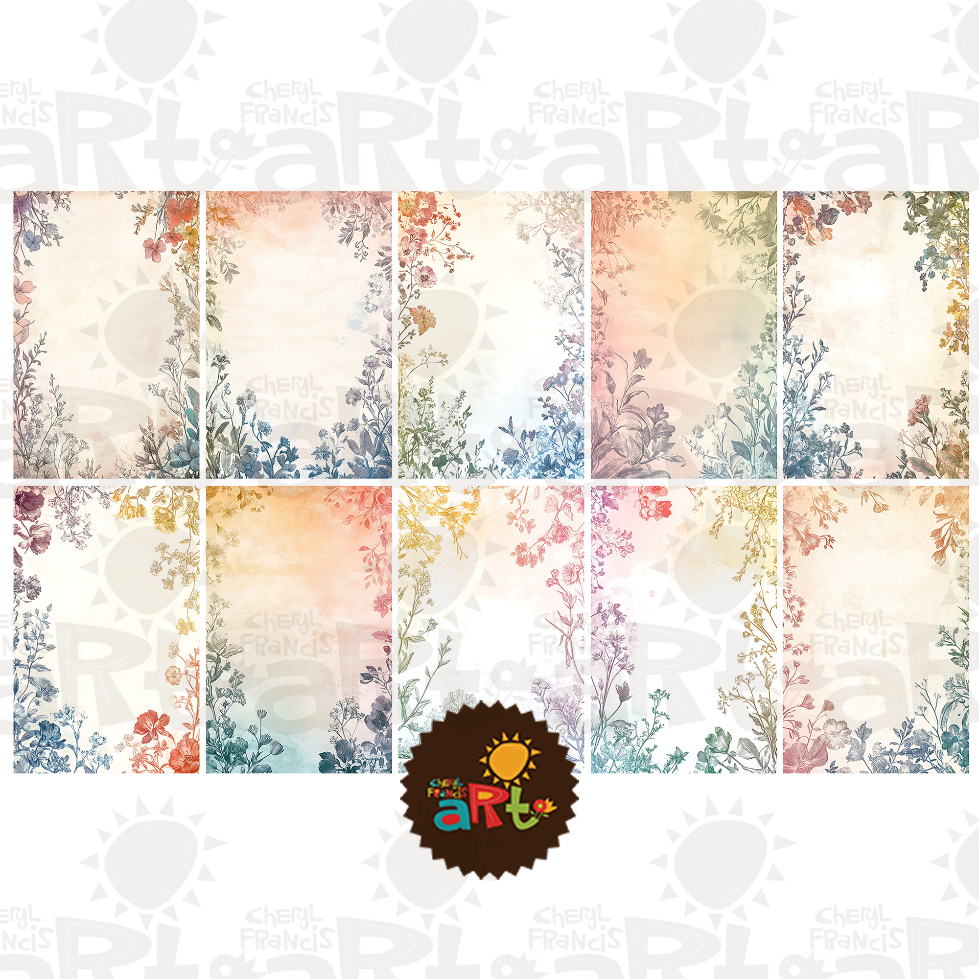 20 pc Wildflower Border in Pretty Colors of the Rainbow Printable Junk ...