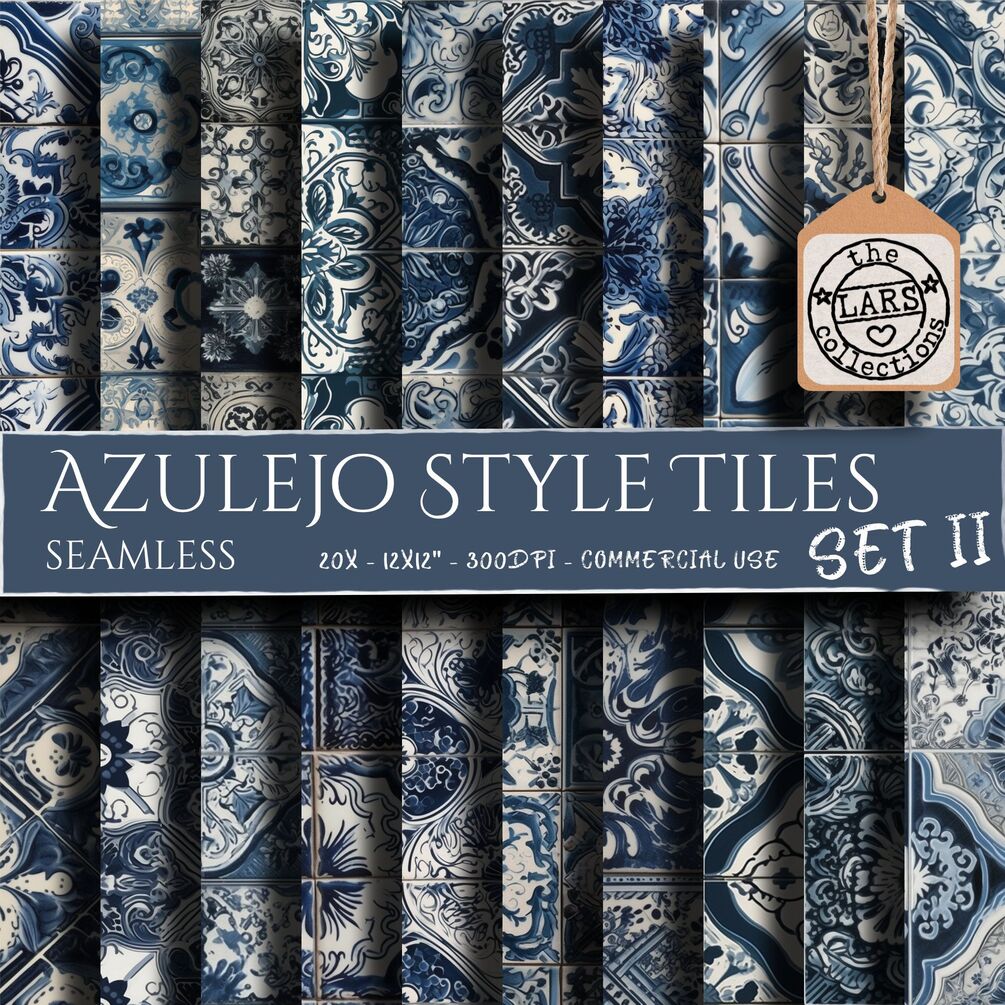 20 SEAMLESS digital AZULEJO CERAMIC TILE papers Set2