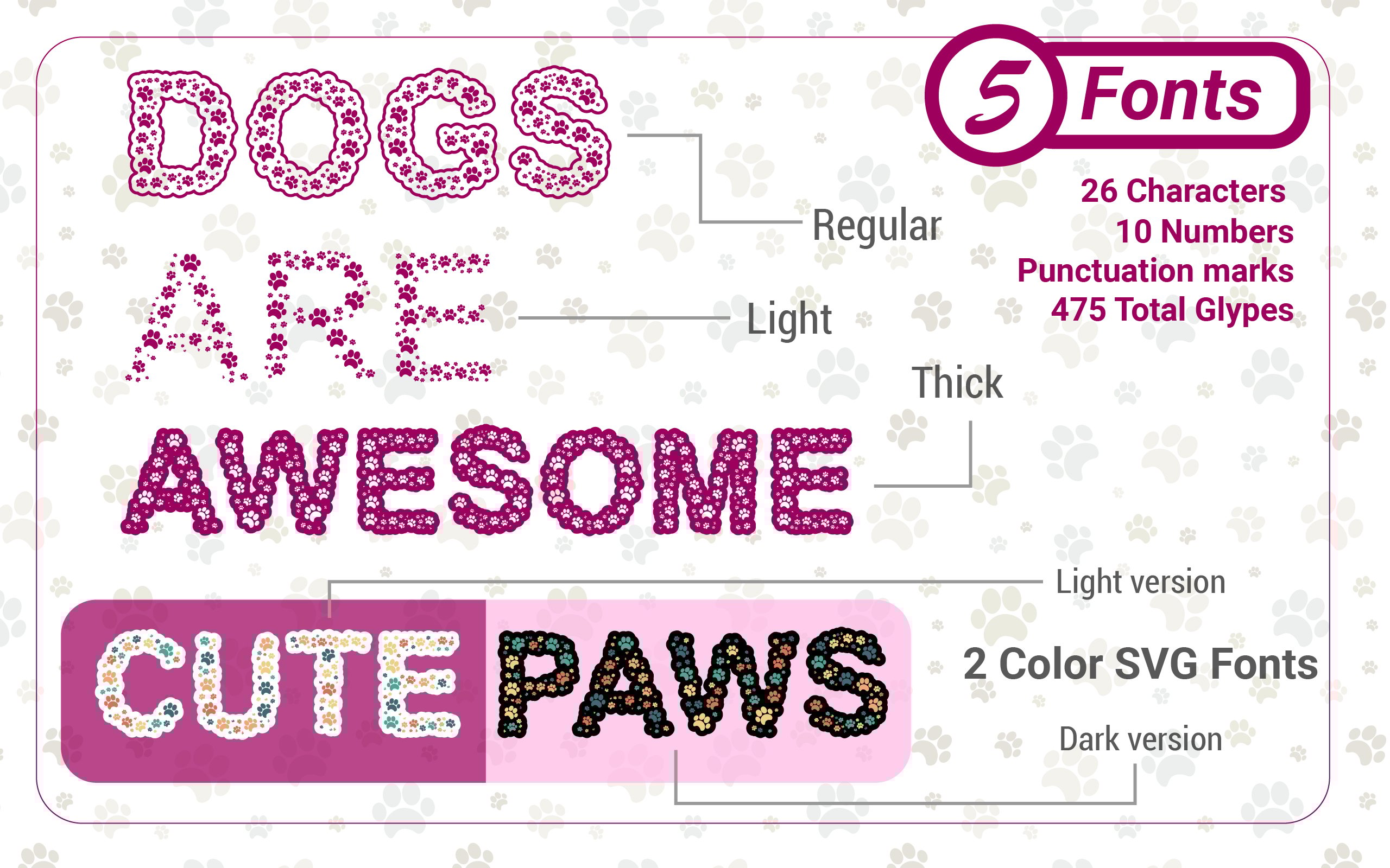 Dog/Animal Paws Decorative Font and Pattern Collection