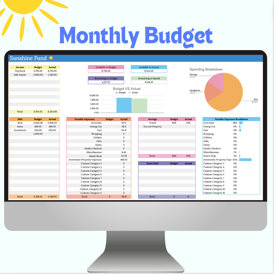Sunshine Fund Monthly Planner