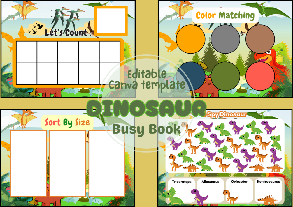 Dinosaurs Busy Book editable canva template