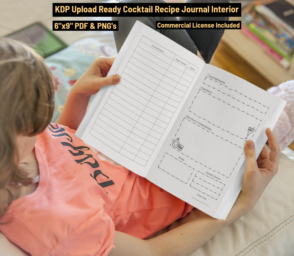 KDP PDF Cocktail Recipe Journal Interior #1 | 6"x9" with bleed | PDF ...