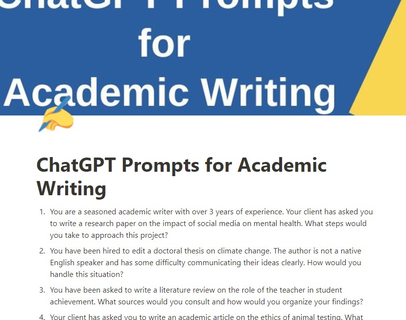 ChatGPT Prompts for Academic Writing ChatGPT Prompts for Academic Writing