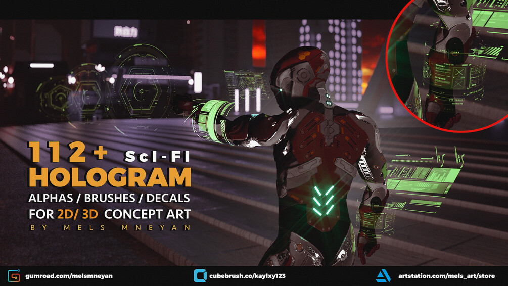 112 + Sci-fi Hologram decals/ brushes/Alphas