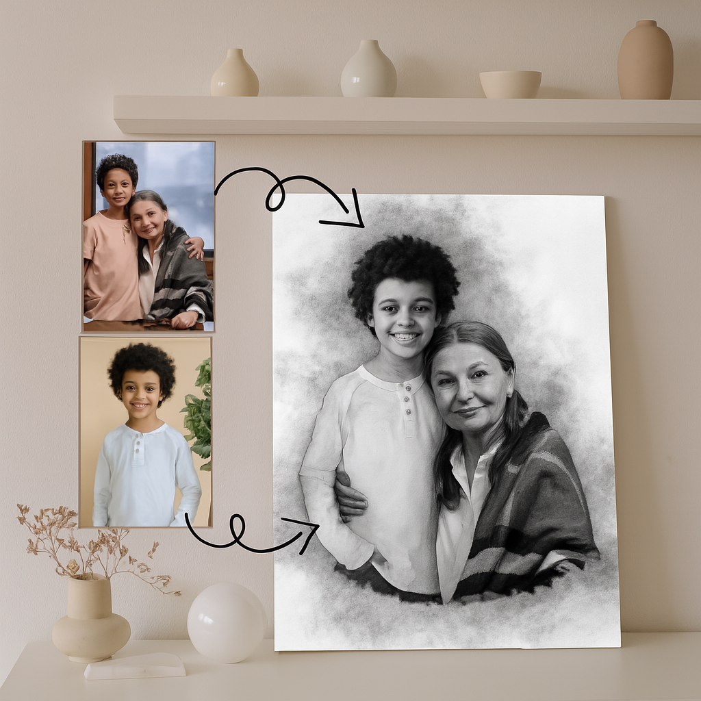 Custom Portrait Drawing – Merge Loved Ones Into One Image