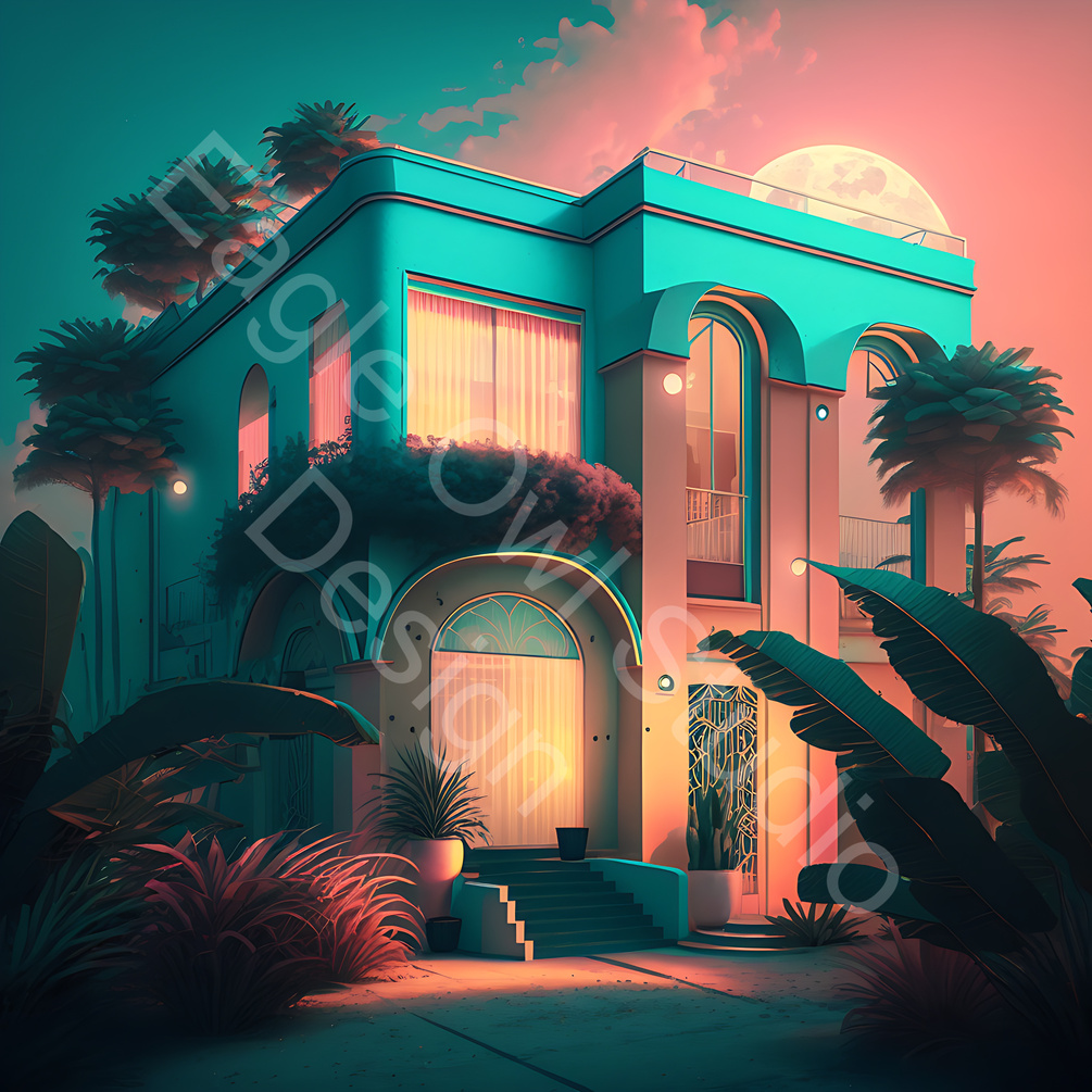 Golden Synthwave Architectural House 3