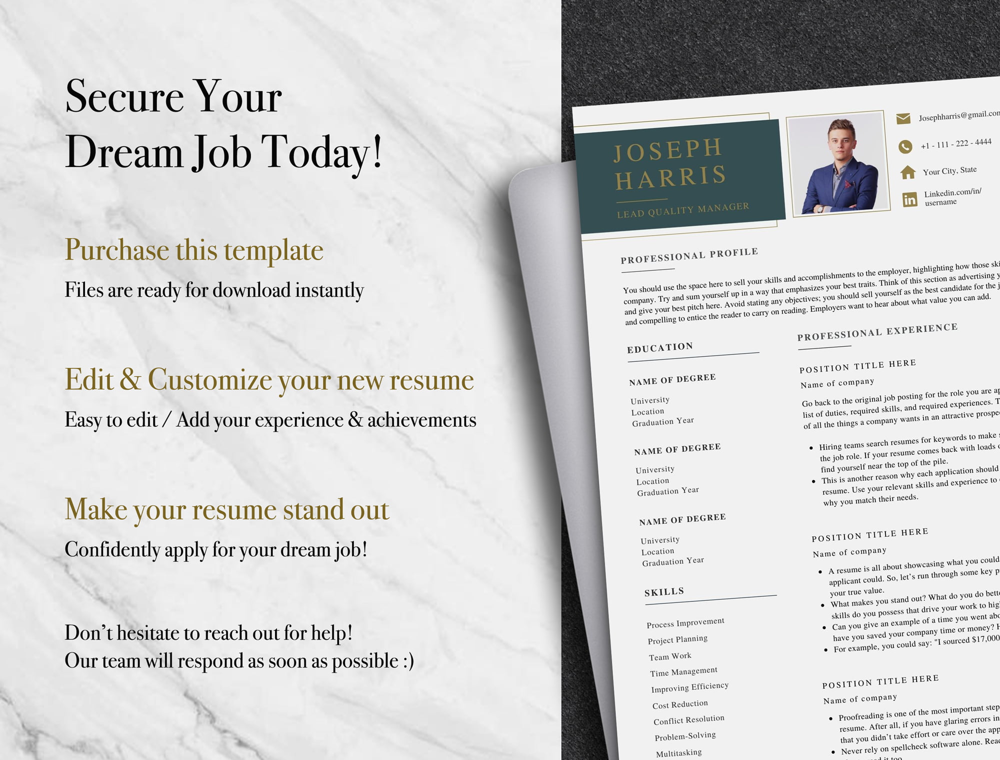 Clean Modern Canva Resume Template for Canva | Canva CV Template, 3 ...