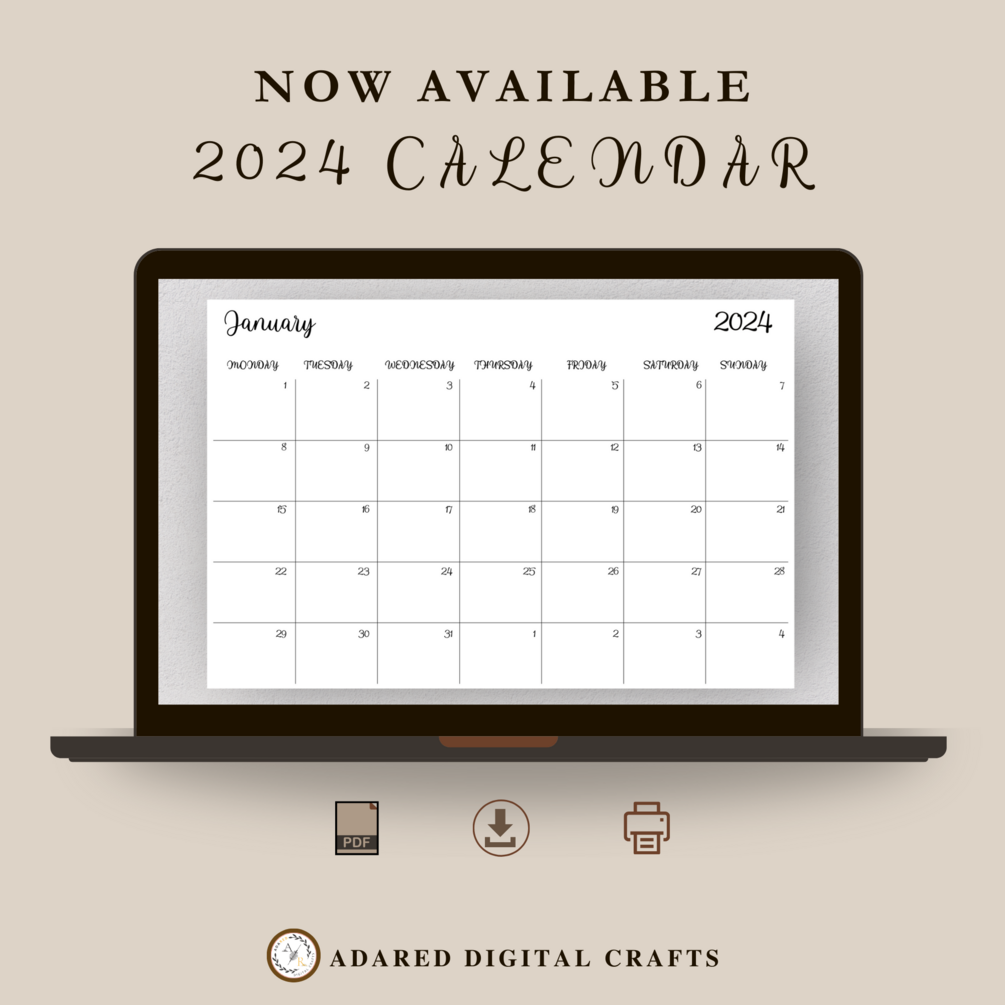 2024 Printable Calendar 2024 | Monthly Planner 2024 | A4 Landscape ...