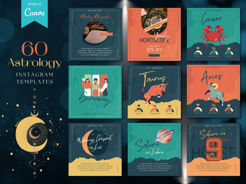 60 Astrology Instagram Templates, Horoscope Canva Instagram Template ...