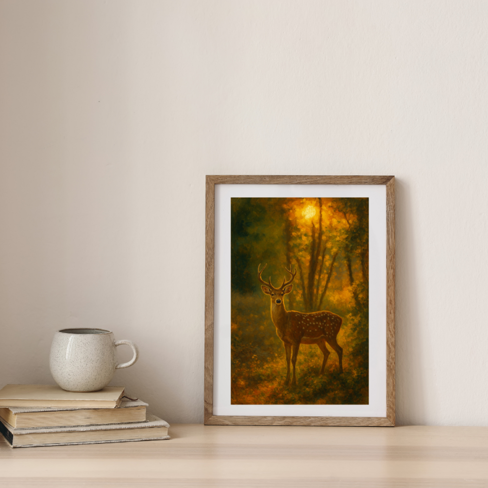Golden Antlers in the Dusk – Vintage Printable Wall Art, Digital Download