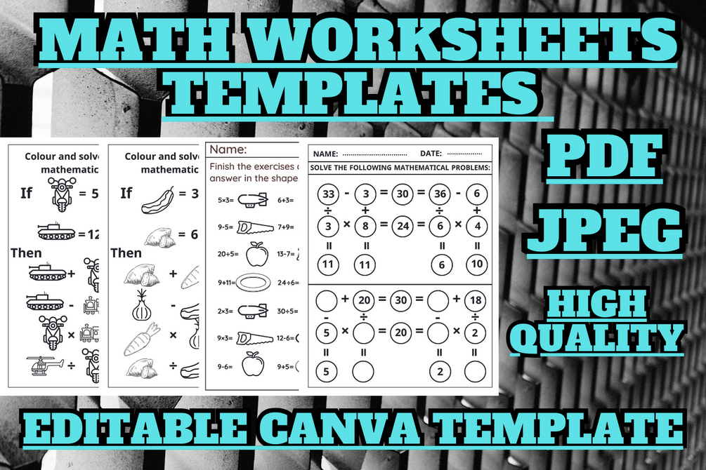 Math worksheets templates for 1,2 grades