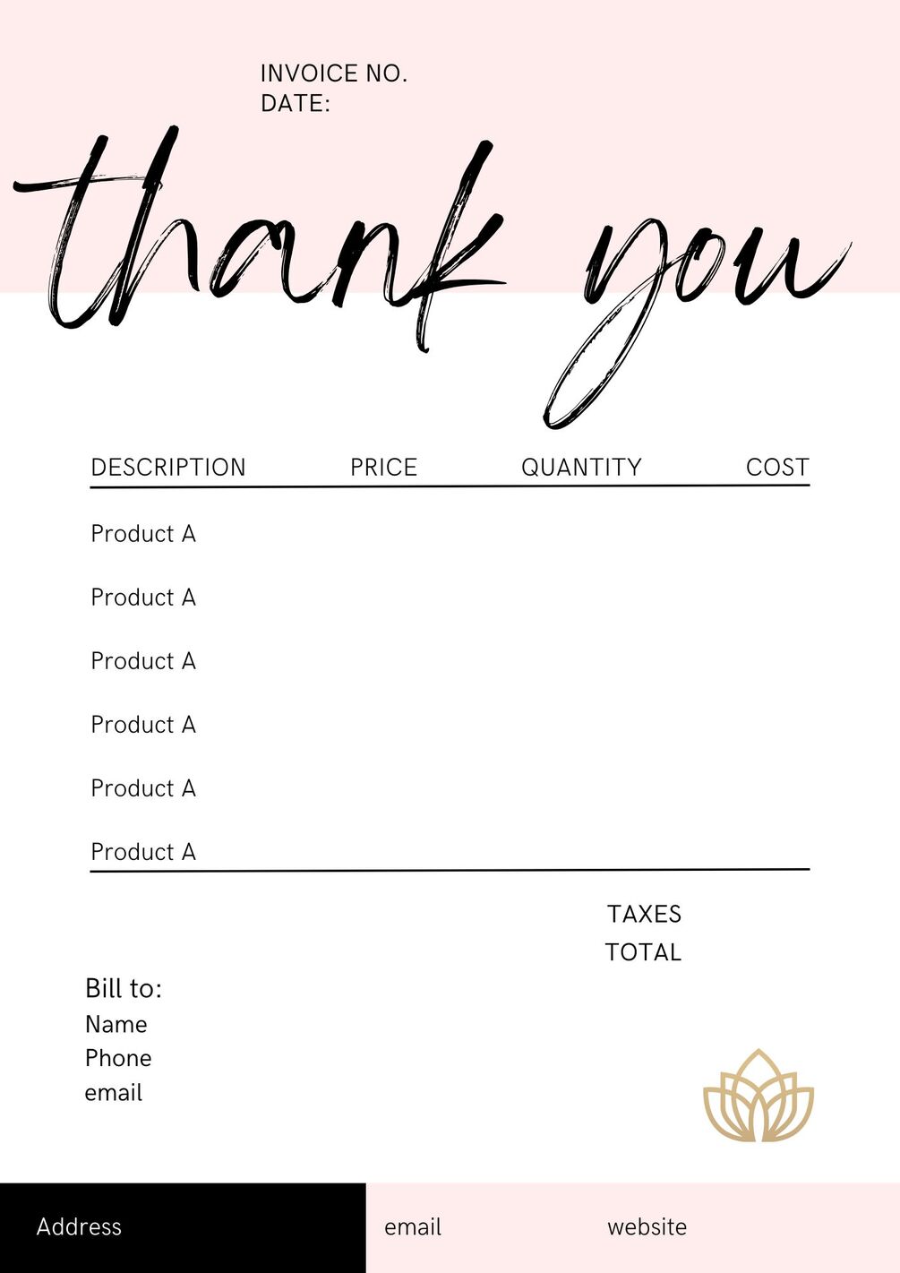 White Pink Modern Cute Business Invoice