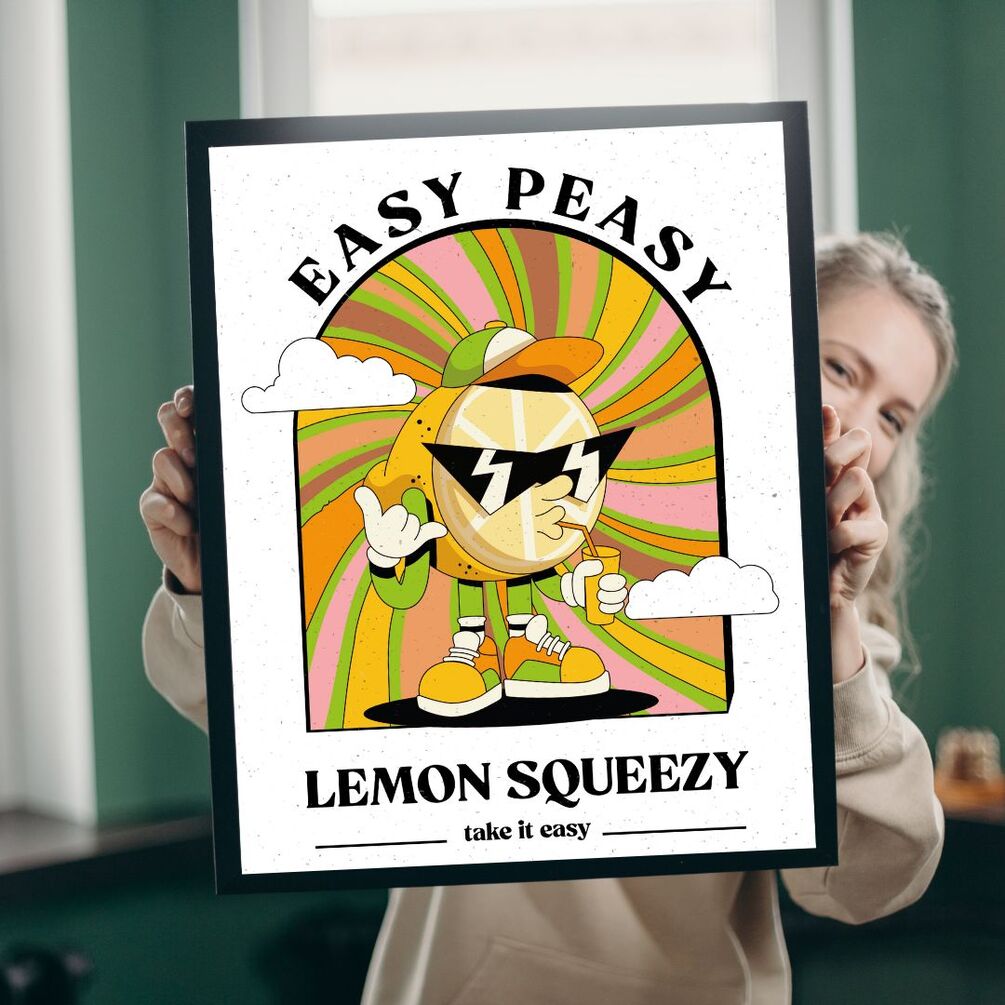 Easy Peasy Lemon Squeezy Retro Poster - Fun and Colorful Digital Wall Art