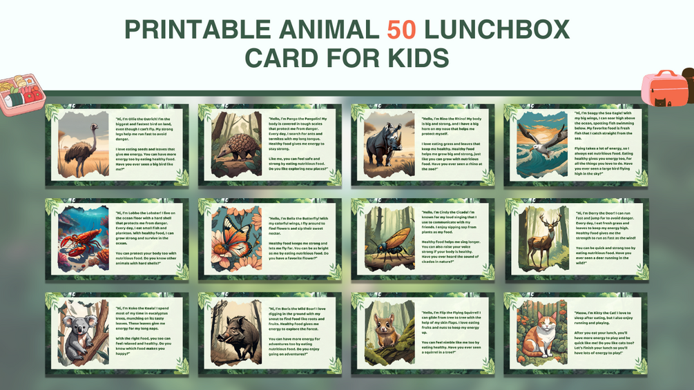 50 Animal Lunchbox Card for Kids