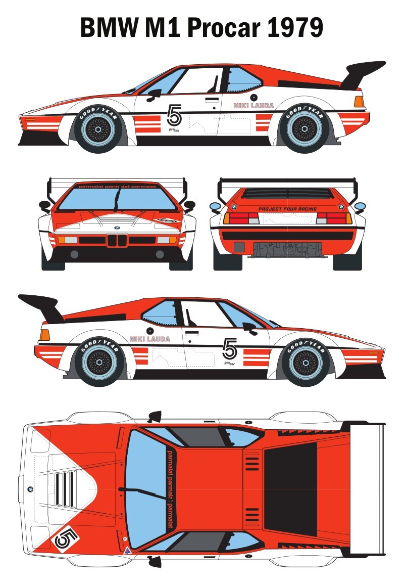BMW M1 Procar 1979 Car Blueprint PDF SVG Vector File.