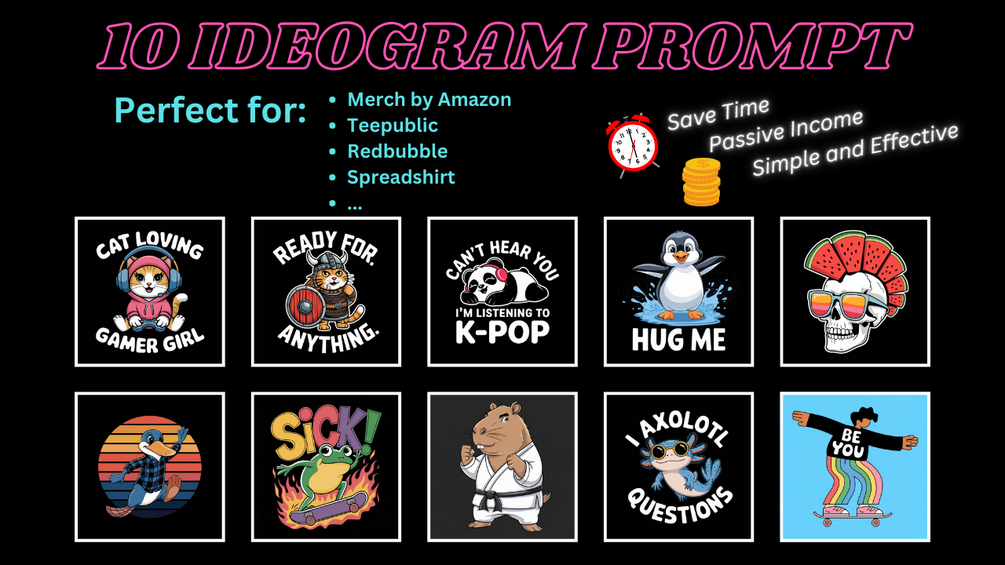 10 Ideogram Prompts for T-Shirts and Stickers – Only $2!