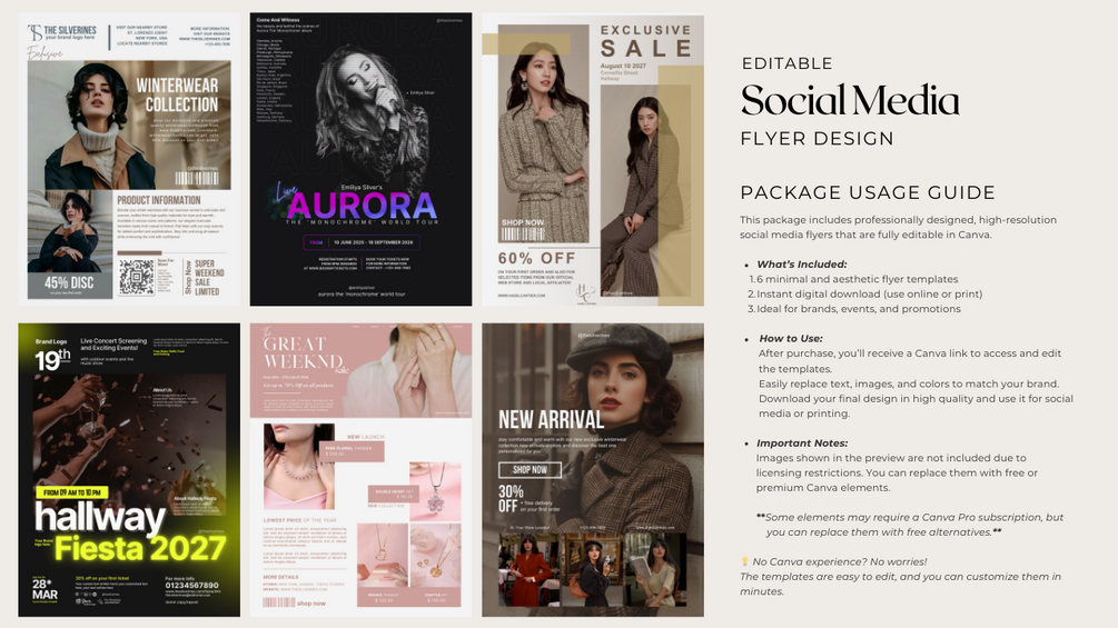 Editable Social Media Flyer Design - Minimal Edition (Set of 6 templates)