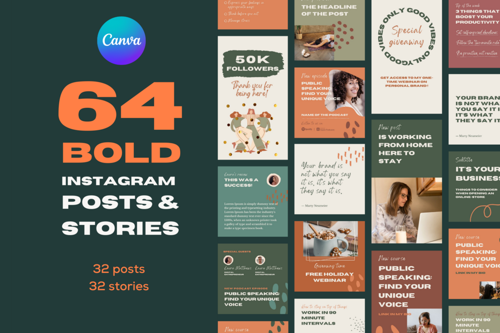 64 Bold Instagram Templates Pack Posts & Stories
