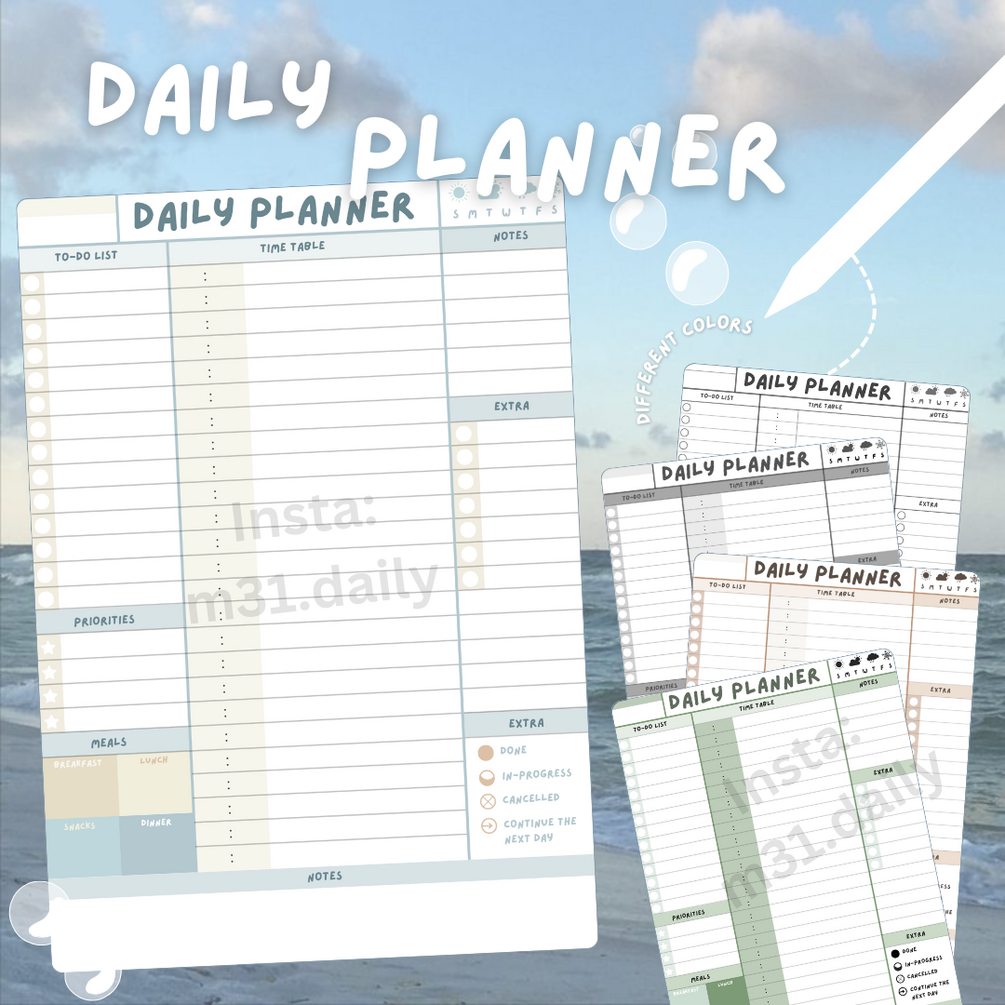 Daily Planner - digital, pdf, printable, editable on canva