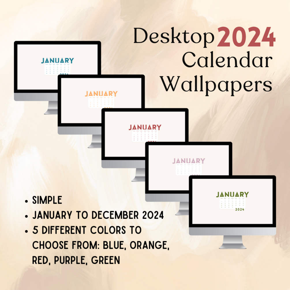 2024 Monthly Desktop Calendar Wallpaper - Simple/Minimal Design - Set ...