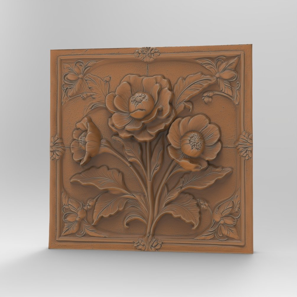 3D Printable Floral Tile STL File For CNC Router Engraving 3D Printer ...