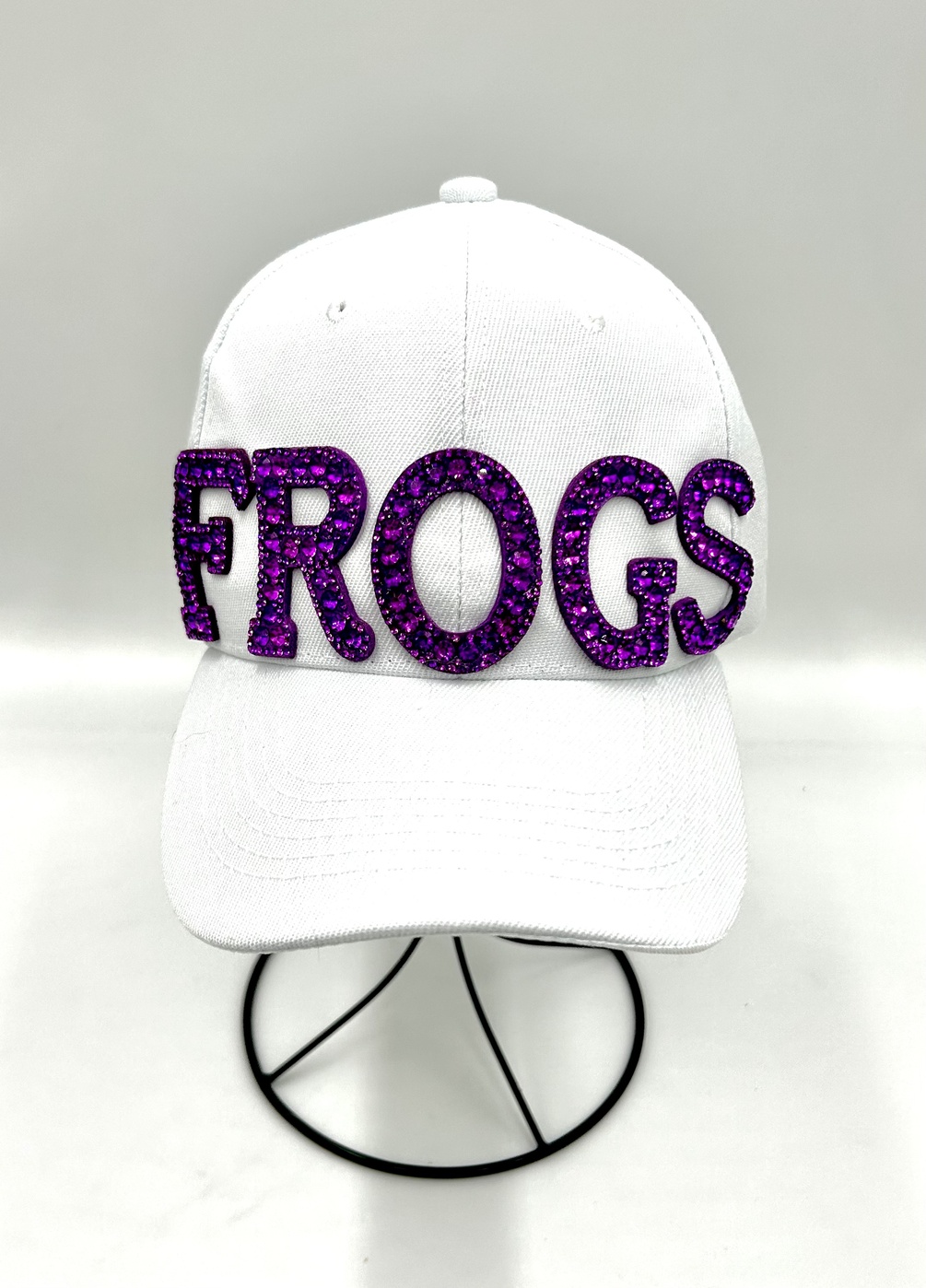 Purple Rhinestone Letter Frogs Baseball Cap- White Classic Cap