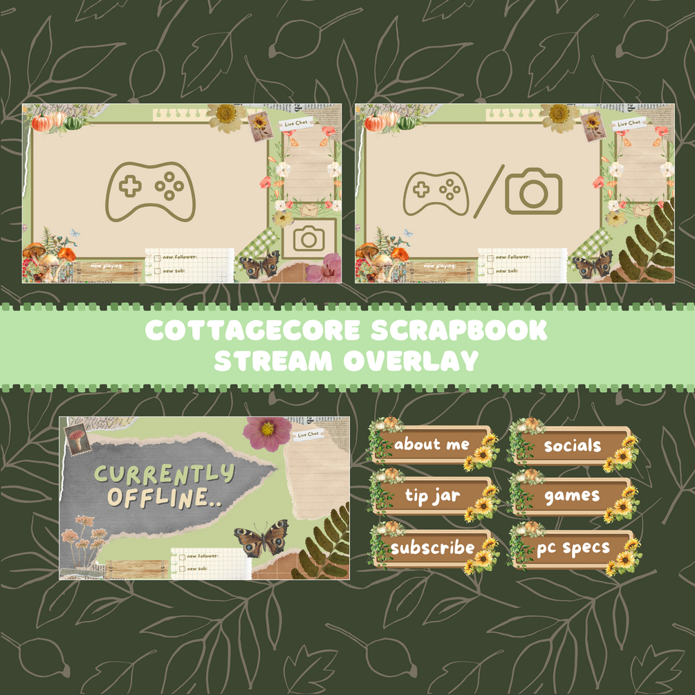 Cottagecore Scrapbook Overlay For Streamer Sage Green Stream Overlay ...