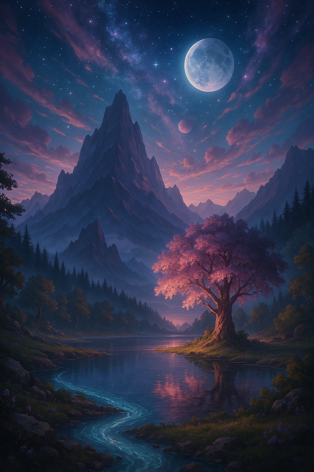 Mystic Valley at Dawn – Fantasy Landscape in Semi-Realistic Style