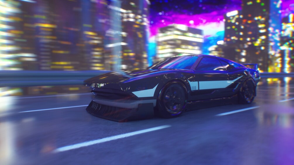 4K VJ Loop - Retro Cyberpunk Car Driving A Highway Loop