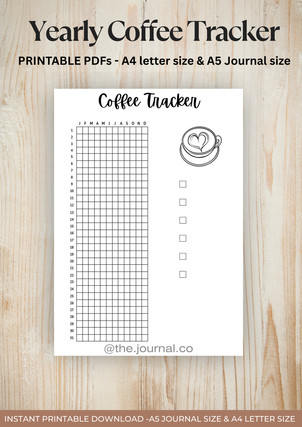 Yearly Coffee Tracker - A4 Letter Size & A5 Journal Size