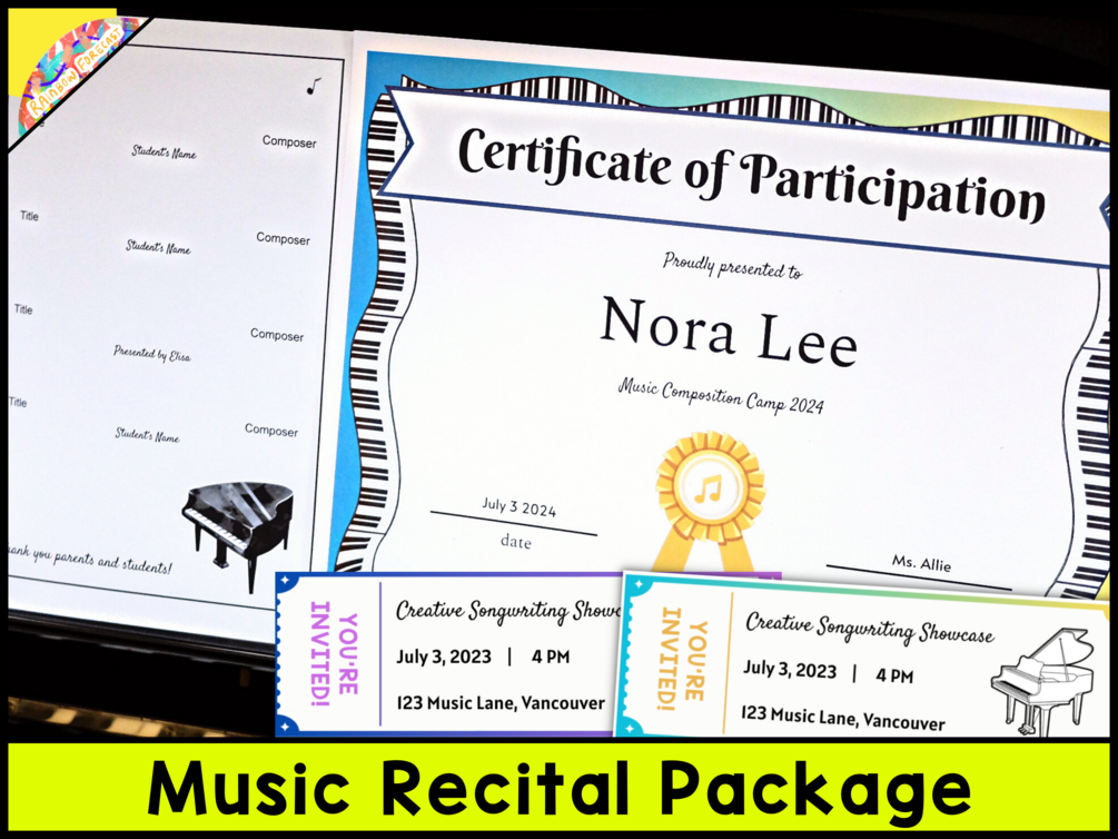 DIY Recital Editable Music Certificates, Invitation Programme ...