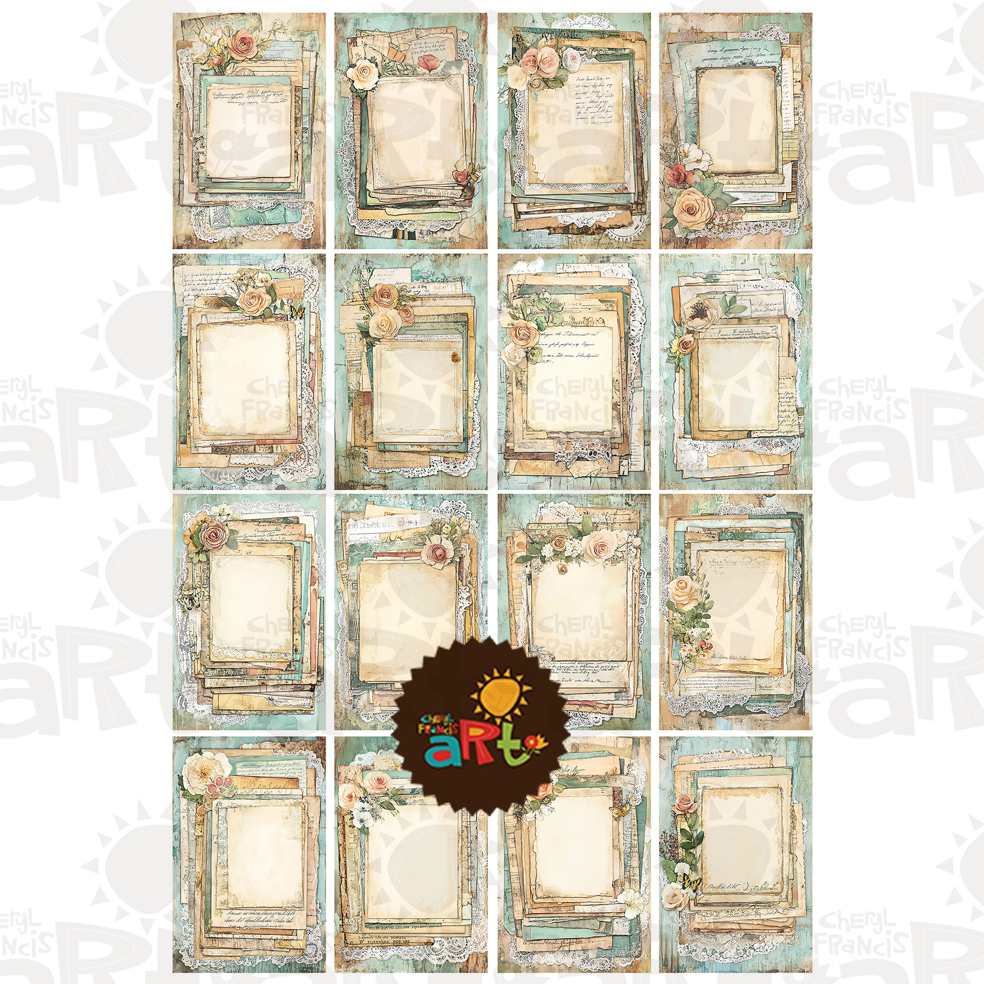 16 pc Style B Layers of Paper Blank Area with Flowers Printable Junk ...